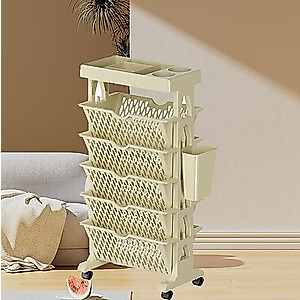 6 Tier Mobile Bookshelf, Rolling Utility Cart, Rolling Utility Cart, Bookshelf Organizer with 360° Universal Wheel, 6 Tier Floor Standing Bookcase Storage Organizer Rack (Beige)