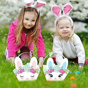 WEEPA Easter Treat Boxes Mini Paper Easter Baskets for Kids DIY Egg Hunt Bunny Gift Box with Handle Cute Bunny Easter Basket Containers Easter Party Decoration for Birthday Baby Shower, 12 pcs