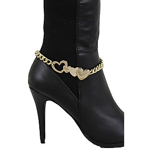 Trendy Fashion Jewelry TFJ Women Western Boot Chains Metal Bling Bracelet Long Narrow Plate Anklet High Heel Charm Gold