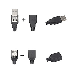 Rrina 20Pcs USB 2.0 Connector Type A Male Female 4 Pin Plug Jack Socket with Black Plastic Cover DIY