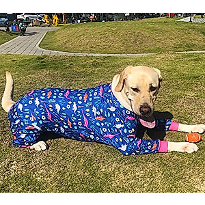 PriPre Dogs Surgery Recovery Suit Dinosaur Printed Long Sleeve Shirts Soft Pajamas Onesie Jumpsuit Prevent Licking Dogs Shedding Suit for Large Dogs(Navy,3XL)