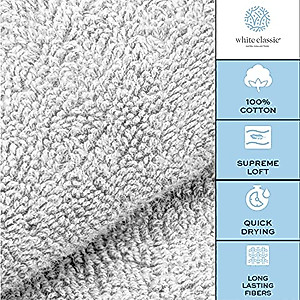 White Classic Luxury Hand Towels | 6 Pack Luxury Cotton Washcloths | 12 Pack Bundle (Silver)