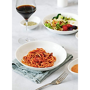 Teocera Pasta Bowls, Salad Serving Bowls Set, Wide and Shallow, 22 Ounce Porcelain Bowl, Microwave and Dishwasher Safe - Set of 6, White