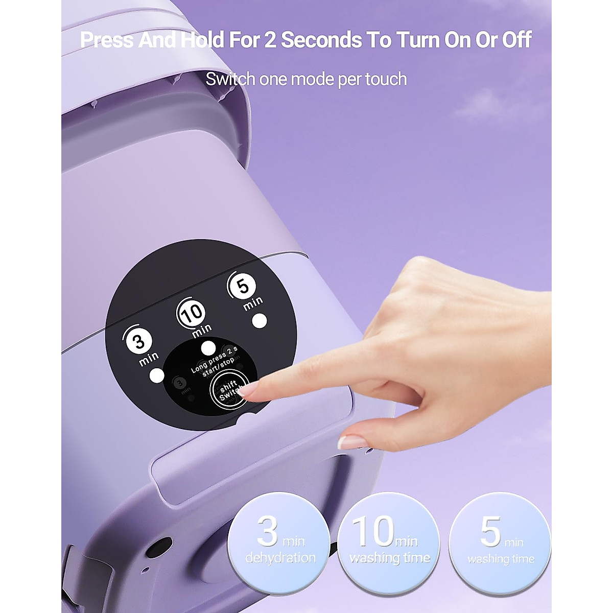 Portable Washing Machine, 11L Upgraded Large Capacity Mini Washer, Small Washing Machine for Apartments, Travel Laundry, Camping, RV, Dorm (Purple)