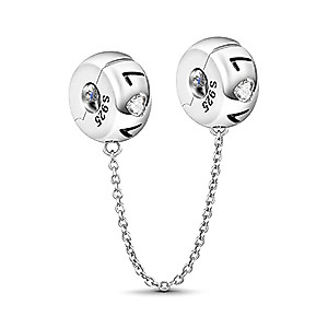 GNOCE "Love Safety Chain Charms 925 Sterling Silver Connection Chain Charms Engraved with Love Safety Chain Fit All Bracelet for Protect and Extend Your Bracelet