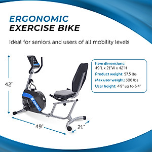 Stamina Recumbent Exercise Bike 345 - Exercise Bike with Smart Workout App - Recumbent Exercise Bike for Home Workout - Up to 300 lbs Weight Capacity