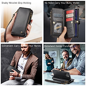 Defencase for iPhone 15 Case,【RFID Blocking】 for iPhone 15 Wallet Case for Women Men with Credit Card Holder Slots Zipper Pocket Book Flip PU Leather Protective Cover for iPhone 15 Phone Case, Black