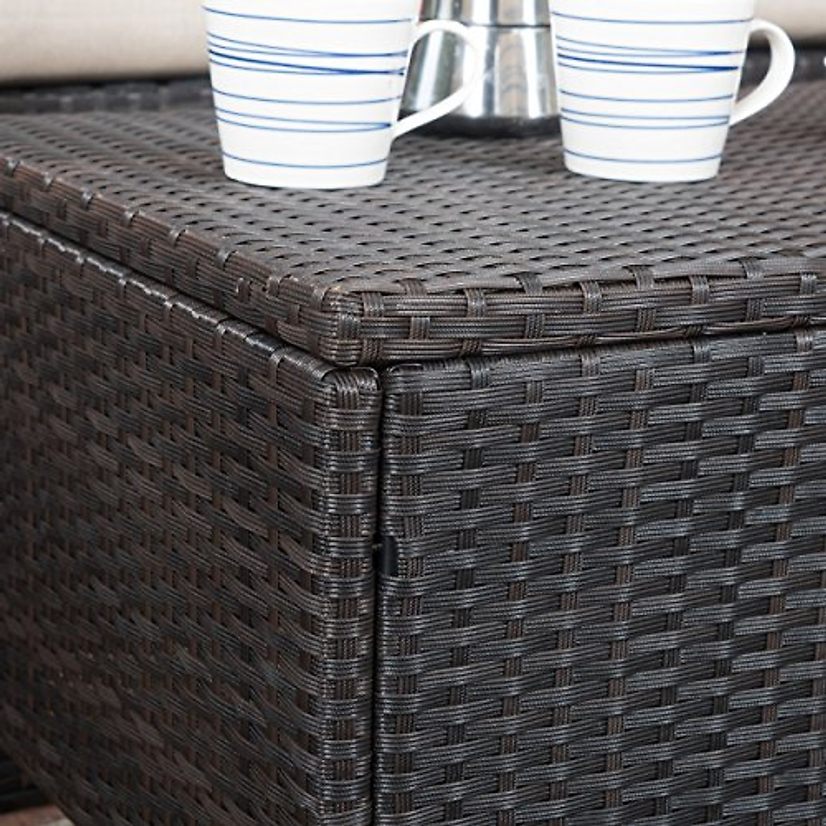 Christopher Knight Home Puerta Outdoor Wicker Sofa Set, Dark Brown And Beige