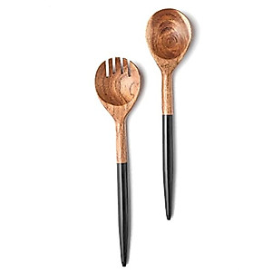 YoTreasure Tiramisu Resin & Wood Blue Salad Server Set Utensils for Modern Serving and Cooking