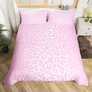 Feelyou Leopard Print Reversible Bedding Set for Kids Boys Girls Cheetah Comforter Cover Set Queen Size Animal Print Duvet Cover Bedroom Decor Safari Pink Bedspread Cover Bedding Collection 3Pcs