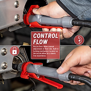 TERA PUMP [10 Ft XL Discharge Hose] Battery Powered Fuel Transfer Pump (2.4 Gal/Min) with Locking Lever Control Nozzle