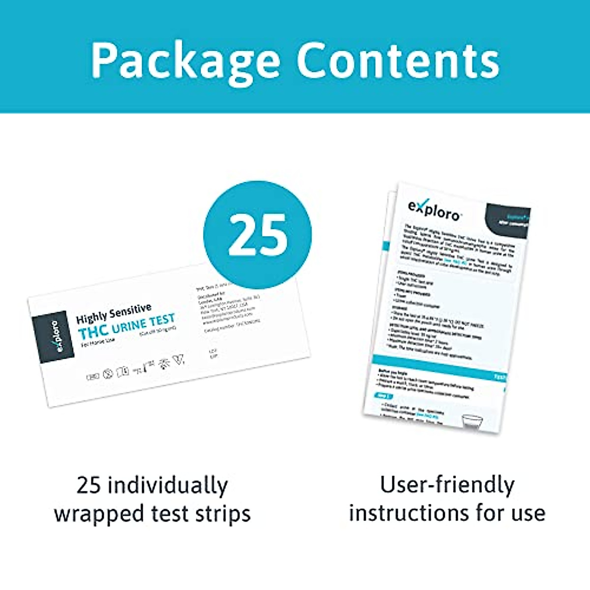 Exploro Highly Sensitive THC Urine Drug Test - When You Flush Your System of Weed and do Detox for Marijuana at Home Drugtest 25 Strips Marijuana, Edibles Testing Kit