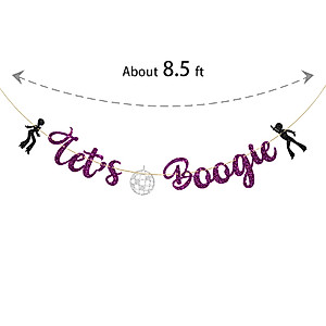 Halawawa Let's Boogie Banner, Disco Theme Birthday / Anniversary / Wedding / Bridal Shower / Bachelorette Party Decoration, Dacing Night Prom Night Bunting Banner, Back to the 90's Party Decor, Purple Glitter