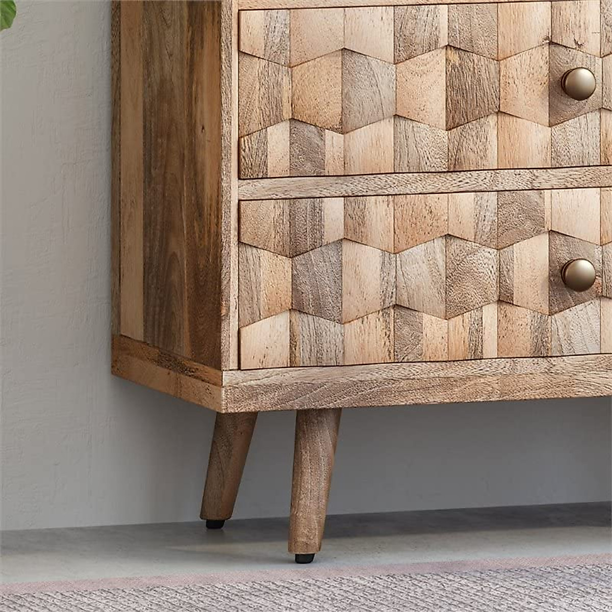 Great Deal Furniture Poppy Mid-Century Modern Mango Wood 3 Drawer Chest, Natural