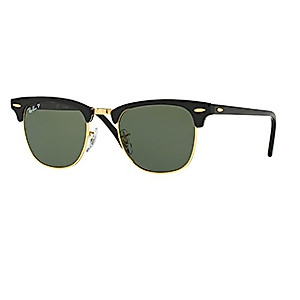 Ray-Ban RB3016 901/58 49M Clubmaster Black/Green Polarized Sunglasses For Men For Women + BUNDLE with Designer iWear Care Kit (Medium)