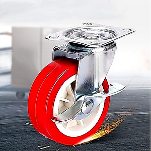, Industrial Silent, 360° Swivel, 2" Caster s Set of 4,with Brake, Red (Color : Fixed, Size : 2.5inch)