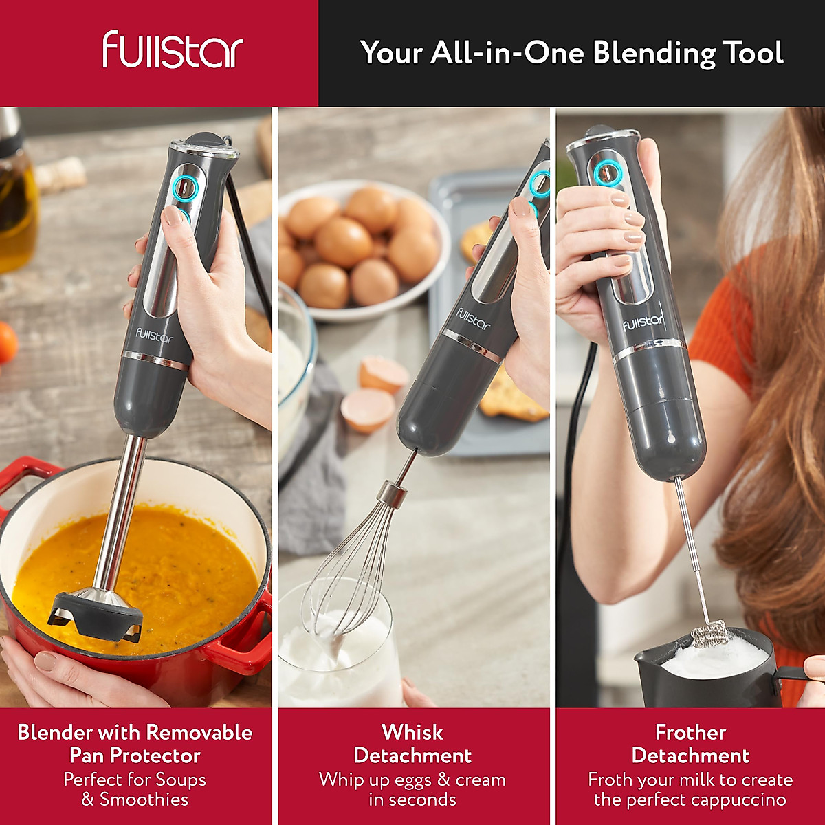 Immersion Blender Set, Hand Blender Electric, Immersion Blender Handheld, 9-Speed, 500W Handheld Blender - Hand Blenders Immersion, Hand Mixer Electric Blenders, Smoothie Blender (3-in-1, Gray)