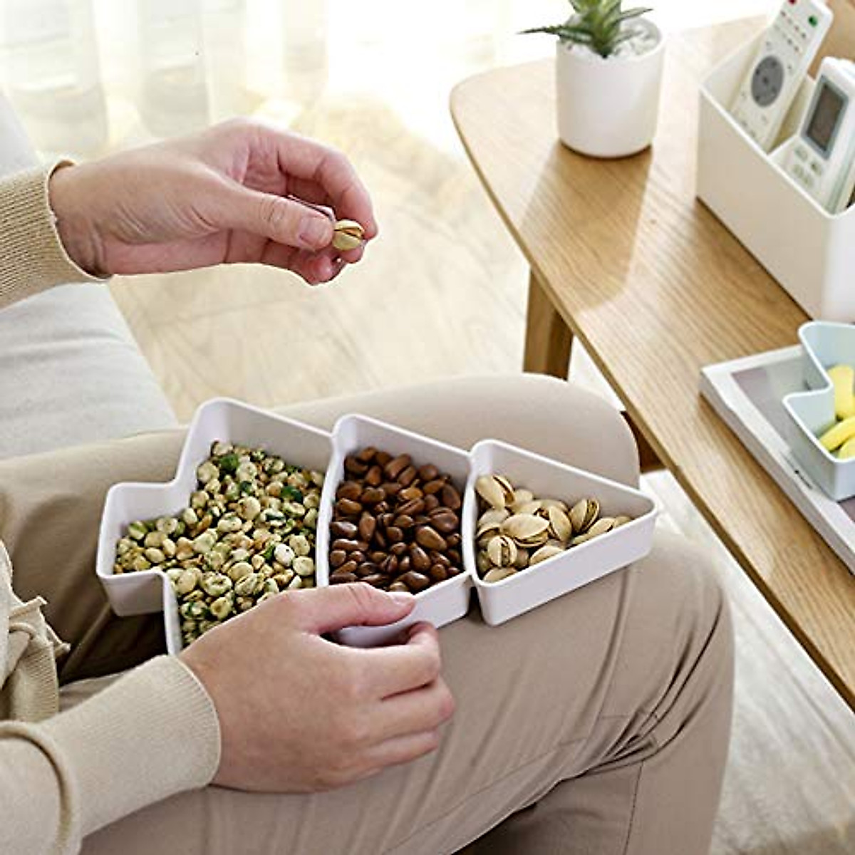 Angoily Christmas Plastic Serving Tray Platter - 2 Pcs Christmas Tree Shape White Plastic Divided Appetizer Serving Tray Candy Snack Salad Desserts Dried Fruit Nuts Plate for Home Office Party