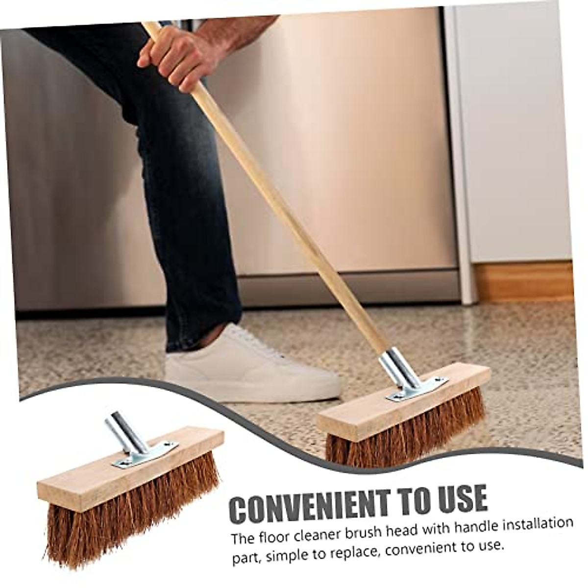 Bristle Brush Head Household Cleaning Brushes Soft Bristle Cleaning Brush Push Broom Head Wooden Floor Cleaner Brush Head Floor Cleaning Brush Head Replacement Brush Head Iron BCOATH