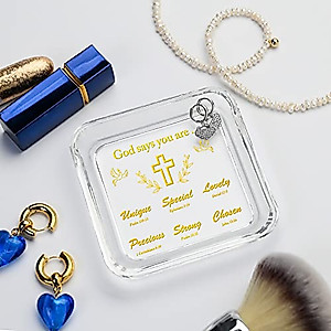 ERWEI Ring Dish with Bible Verse Prayers Christian Gifts for Women Inspirational Gifts for Her Crystal Jewelry Tray God Says You Are Trinket Dish Religious Gifts for Mother Sister Friends