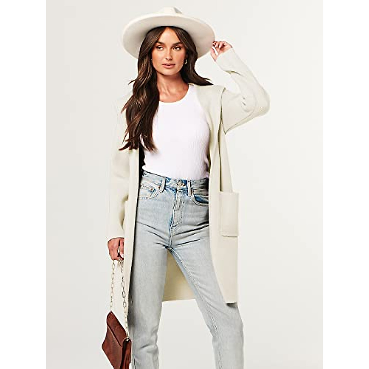 ANRABESS Cardigan for Women Open Front Long Sleeve Oversized Hooded Sweater Coat 2023 Fall and Winter Fashion Wool Coatigan Jackets Casual Knitted Clothes Outwear 957mibai-S White