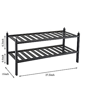 Lettimi Shoe Rack - 2 Tier, Premium Bamboo Shoe Organizer and Stackable Shoe Shelf Storage Organizer for Entryway, Shoe Cubby, Bathroom, Hallway, Closet or Living Room (2 Tiers, Black)