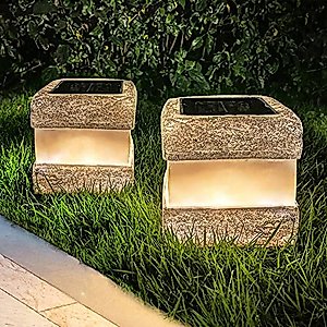 2 Pack Solar Rock Lights Outdoor - Solar Powered Landscape Ground Fake Rocks Light Waterproof with Warm LED Lights for Table Patio Yard Garden Pathway Walkway Decor(Grey)