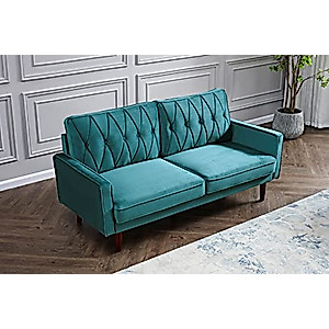 US Pride Furniture US Pride Funiture Modern Style Upholstered Tufted 69.3'' Wide 3 Seater Sofas, Blue Green