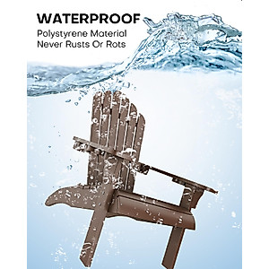 Upstreman Home Plastic Adirondack Chair Set of 1, Outdoor Fire Pit Chair with Cup Holder, Adirondack Patio Chair Weather Resistant for Outside, Porch, Lawn, Garden- A1, Coffee