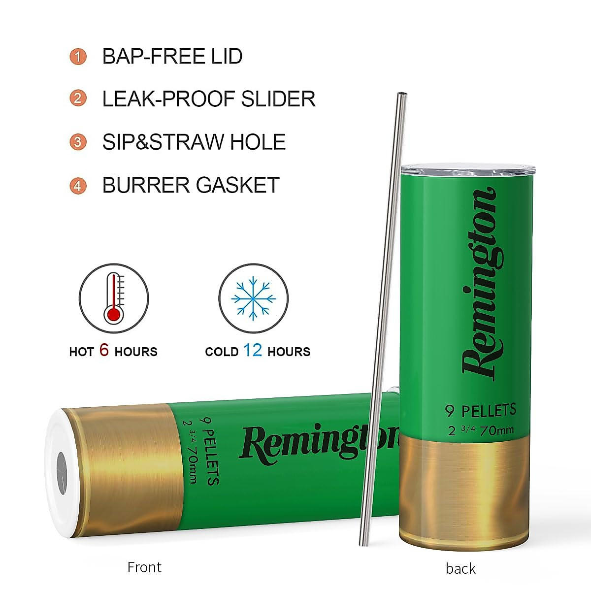 20oz Tumbler Gift for Men Shotgun Shell Style Insulated Skinny Tumblers Cup Coffee Mug with Lid Creativity Gift 20oz Reusable Stainless Steel Water Bottle for Hot & Cold Drinks Tea Cup