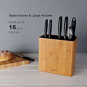 Bamboo Universal Knife Block & Multi-purpose Kitchen Scissors with Magnetic Sheath