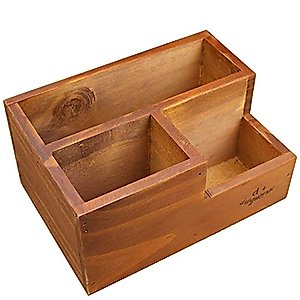 Coideal Wood Remote Control Holder - Wooden Desktop Storage Organizer Caddy for Desk, Office Supplies, Home, End Table (Vintage Wooden Color, 3 Compartments)