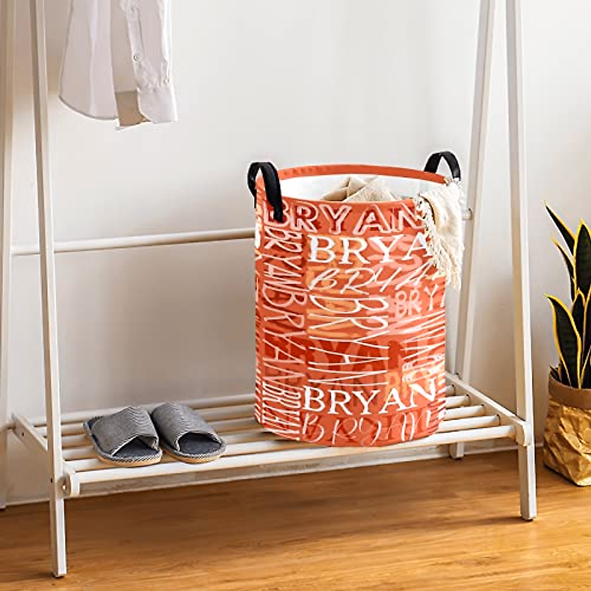 Custom Laundry Basket Personalized Collapsible Laundry Hamper with Name Customized Dirty Clothes Storage Basket with Handle for Bedroom (Name Orange)