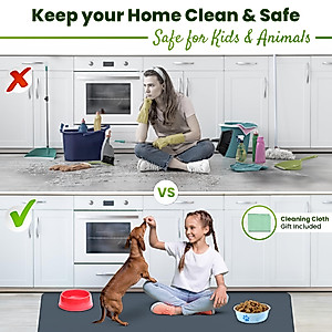 Premium Silicone Mat 25" x 17" Multipurpose Cooking Mat Thick Heat Resistant, Kitchen Counter Mat Waterproof - Coffee Machine, Countertop Protector Air Fryer, Baking mat (Grey)