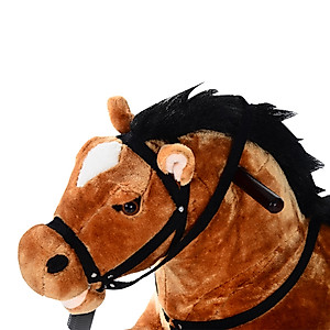 Qaba Durable Plush Toddlers Spring Rocking Horse, Bouncing Rocker Toy with Realistic Sounds
