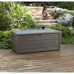 Keter Brightwood 120 Gallon Outdoor Garden Patio Storage Furniture Deck Box