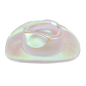 Patyhapy White Space Cowgirl Hat with Heart Glasses Women Metallic Holographic Cowboy Hats Neon Rave Sparkly Glitter Party Costume(White)