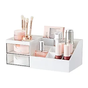 HBlife Makeup Organizer for Vanity Desk Organizers and Storage Skincare Organizers Cosmetic Display Case Desktop Organizer for Office, White