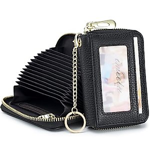 imeetu RFID Credit Card Wallet, Genuine Leather Zipper Card Case Holder with Removable Keychain(Black)