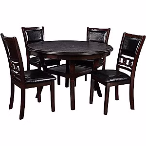 New Classic Furniture Gia 5-Piece Round Dining Set with 1 Dining Table and 4 Chairs, 47-Inch, Ebony