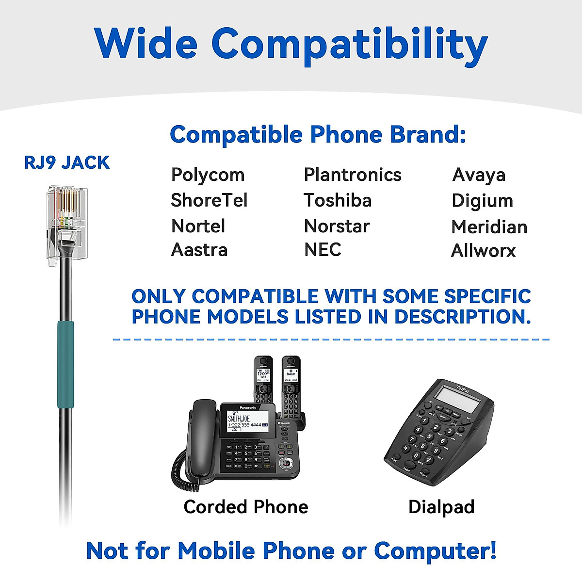 Phone Headset RJ9 with Microphone Noise Cancelling & Volume Controls, Office Telephone Headset Compatible with Polycom Plantronics Avaya ShoreTel Toshiba Digium Nortel Landline Phones, Clear Calls