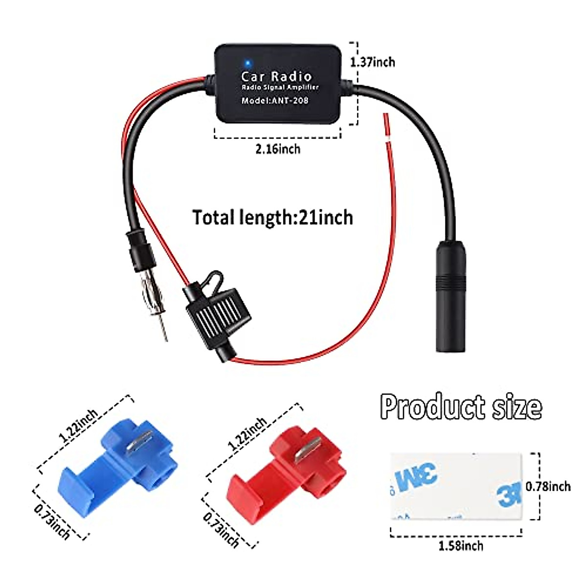 Hidden Car Antenna Booster Amplifier Strengthen 25db,Universal 12V FM AM Radio Antenna Adapter ...