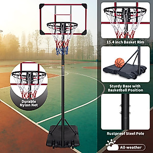 HooKung Portable Basketball Hoops Height Adjustable 5.6ft -7ft Basketball System 28 Inch Backboard with Wheels for Teenagers Youth Indoor Outdoor Use, red