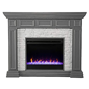 SEI Furniture Dakesbury Faux Stone Color Changing Electric Fireplace, Gray