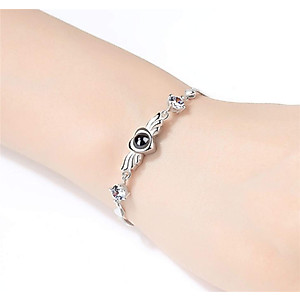 RWQDZOM Custom Photo Heart Projection Bracelet 925 Sterling Silver Adjustable Personalized Circle Photo Bracelet Couple Bracelet Friendship Bracelet Birthday Anniversary Valentines Day ​Gifts