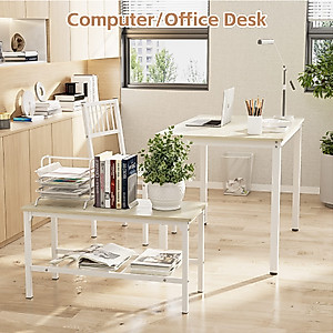 Teraves Dining Table Set/Computer Desk,Kitchen Table with 2 Chairs and a Bench,Table and Chairs 4 Piece Set for Dining Room (Beige, 110CM)