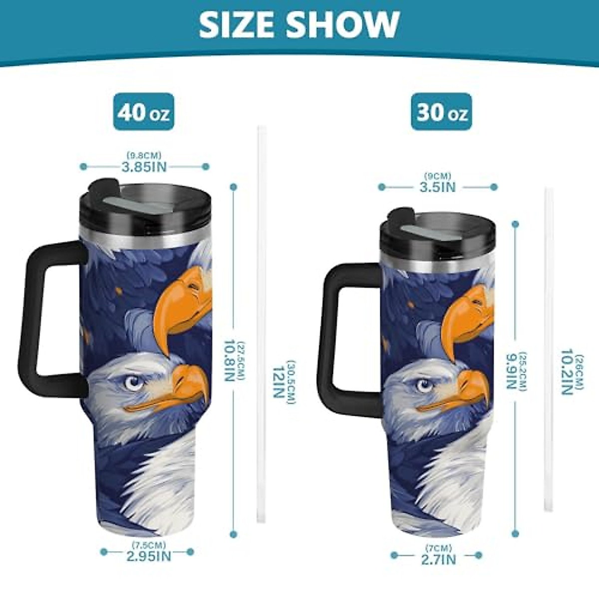 Selerdon 40 oz Tumbler Eagles Blue with Handle and Straw Lid Vacuum Stainless Steel Insulated Water Bottle Travel Mug Car Cup Holder Friendly BPA Free for Gym Travel Office