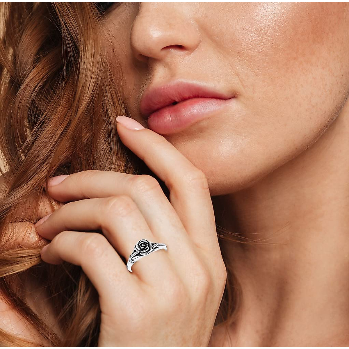 Hoops & Loops Sterling Silver Oxidized Flower Rose Ring, Size 6