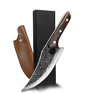 ohmonlyhoo Butcher Knife for Meat Cutting, Chopping, Dicing, Mincing- 12.2" Butcher Knife Made with Hand Forged HC Steel for Home Outdoor Camping BBQ Christmas Thanksgiving Gift Idea