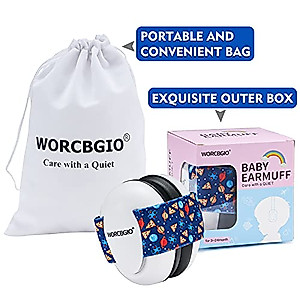 WORCBGIO Infant Ear Protection Headphones with Adjustable Elastic Headband&Comfortable White Muffs Baby Earmuff Helps Sleep Well & Reduce Noise (Planet,White